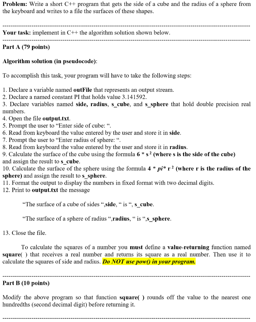 Solved Problem Write A Short C Program That Gets The Side