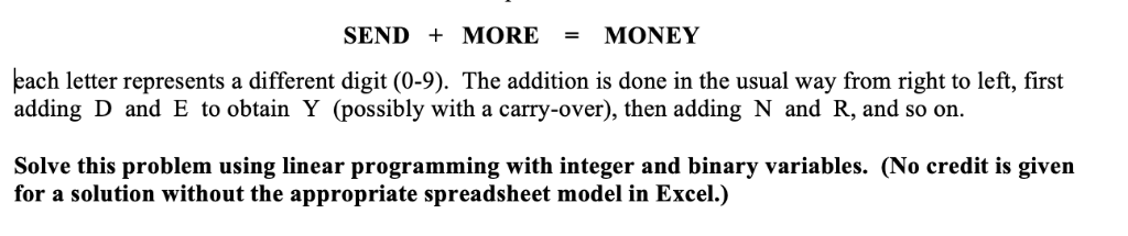 SEND MORE MONEY each letter represents a different | Chegg.com