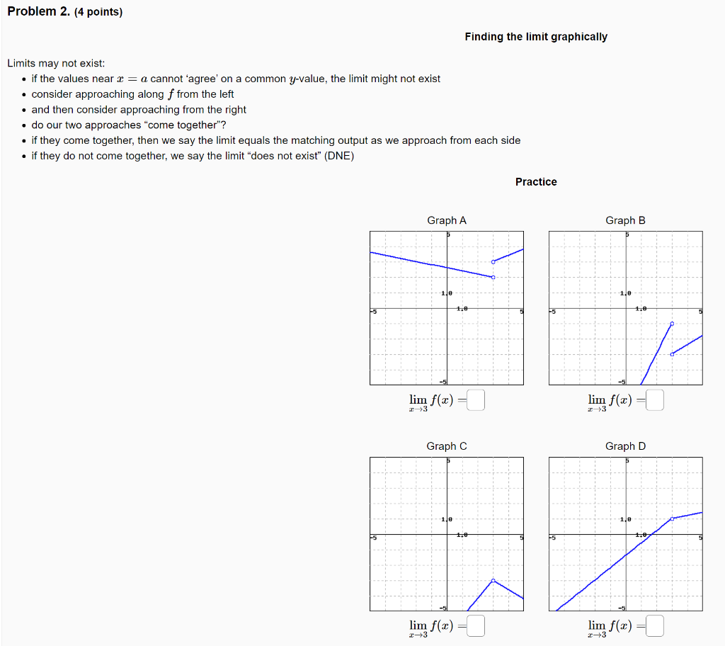 Solved Problem 2. (4 points) Finding the limit graphically | Chegg.com