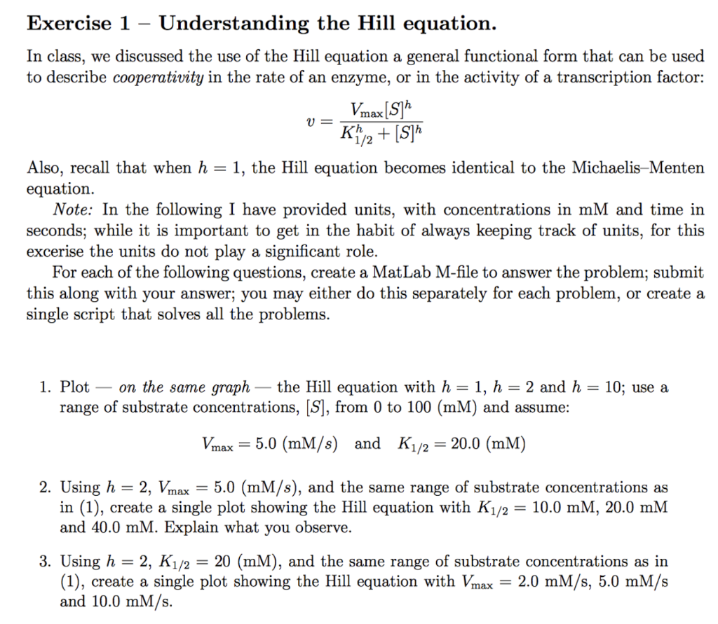 Solved Exercise 1 - Understanding the Hill equation. In | Chegg.com