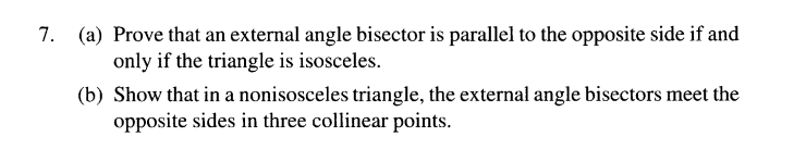 Solved (a) Prove that an external angle bisector is parallel | Chegg.com