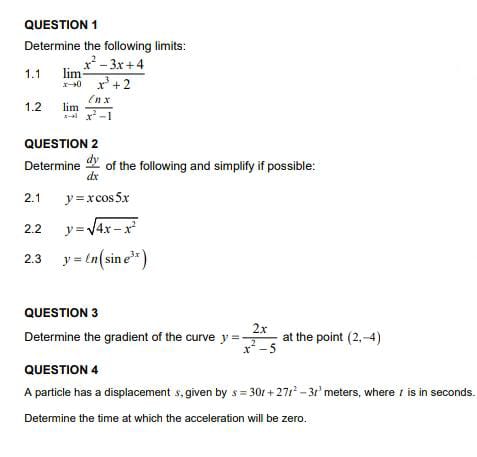 Solved Determine the following limits: 1.1limx→0x3+2x2−3x+4 | Chegg.com