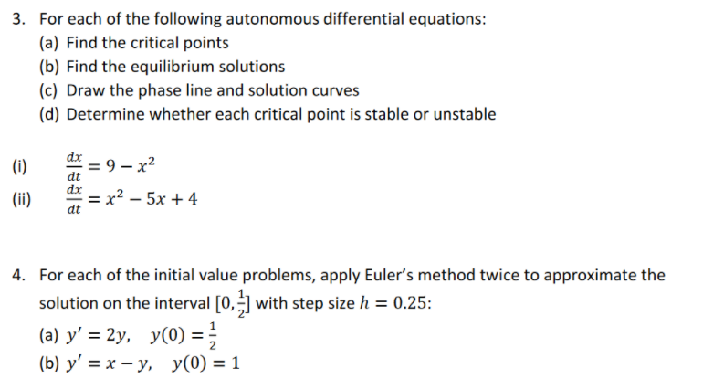 Solved 3. For each of the following autonomous differential | Chegg.com