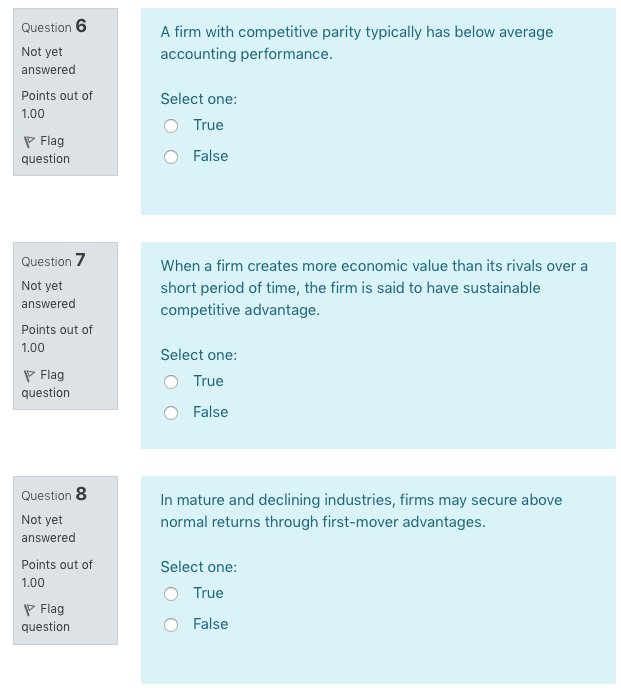 Solved Question 6 A firm with competitive parity typically | Chegg.com