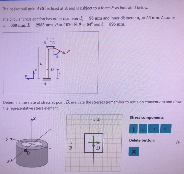Solved The basketball pole ABC is fixed at A and is subject | Chegg.com