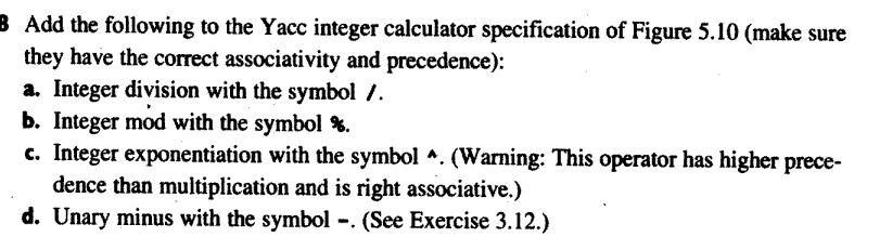 Solved B Add the following to the Yacc integer calculator | Chegg.com