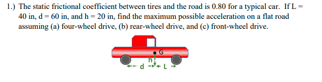Solved 1.) The static frictional coefficient between tires | Chegg.com