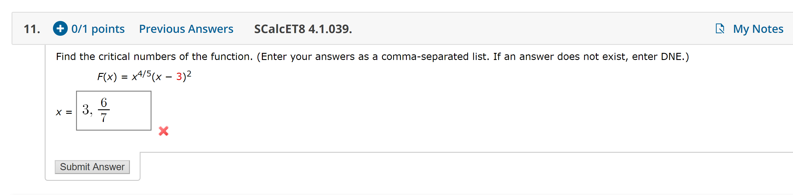 Solved 11. + 0/1 points Previous Answers SCalcET8 4.1.039. | Chegg.com