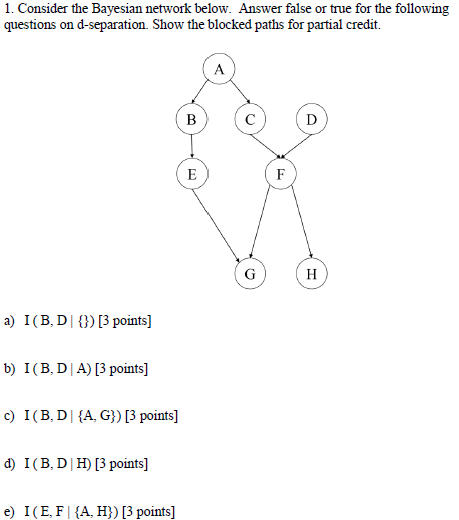 (Solved) : 1 Consider Bayesian Network Answer False True Following ... (Solved) : 1 Consider Bayesian Network Answer False True Following ...