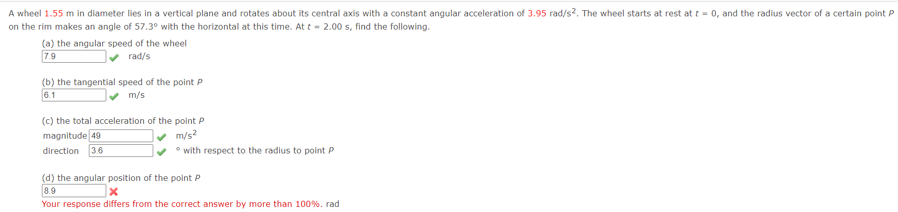 Solved on the rim makes an angle of 57.3∘ with the | Chegg.com
