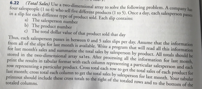 Solved 6.22 (Total Sales) Use a two-dimensional array to | Chegg.com