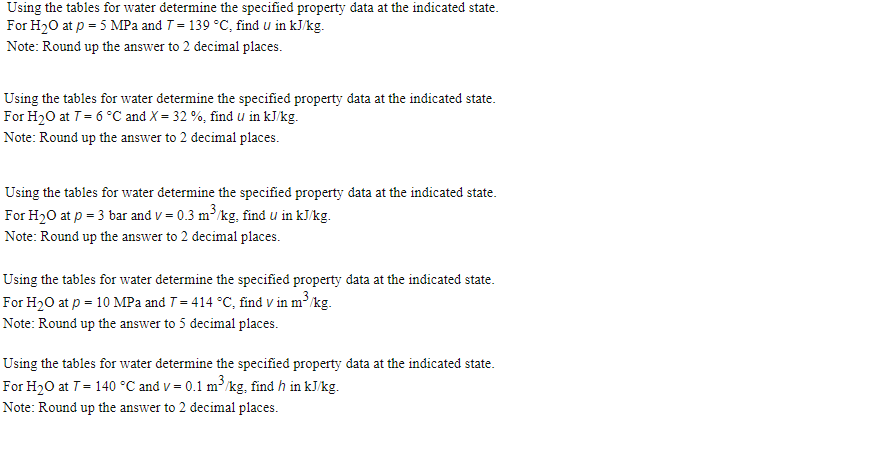 Solved Using the tables for water determine the specified | Chegg.com