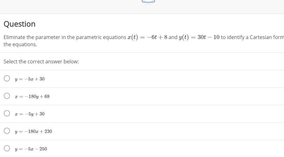 Solved Question Eliminate the parameter in the parametric | Chegg.com