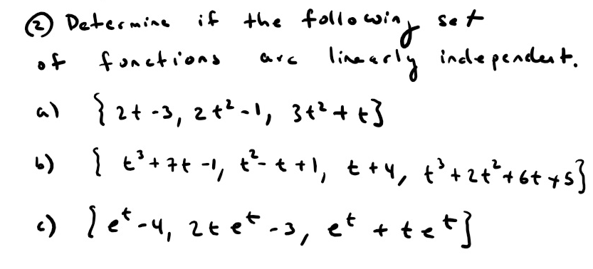 Solved ② Determine if the following set of functions are | Chegg.com
