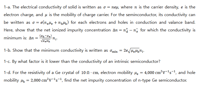 Solved 1-a. The electrical conductivity of solid is written | Chegg.com