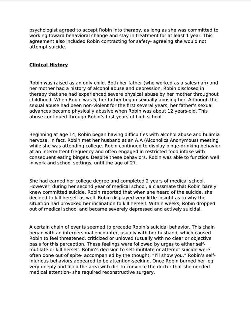 Solved Abnormal Psychology Case Study Packet NOTE: For | Chegg.com