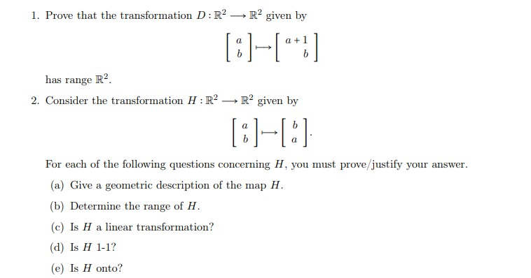 Solved 1. Prove that the transformation D:R2 R2 given by | Chegg.com