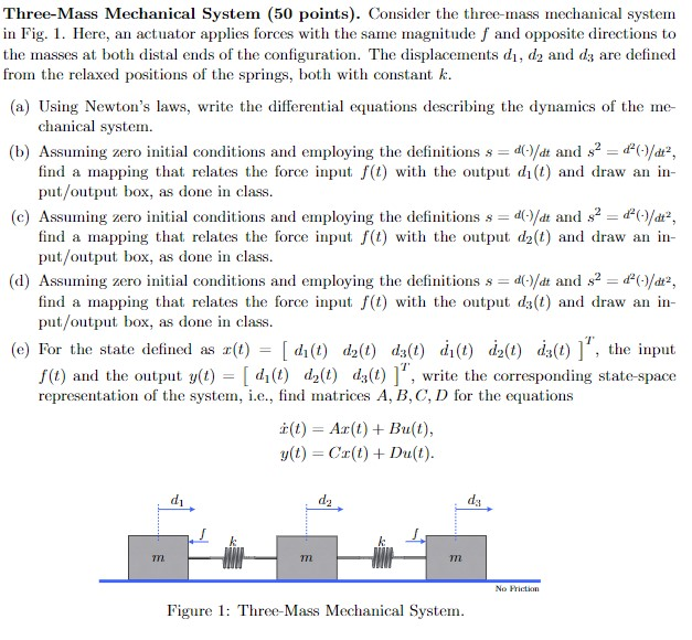 Three-Mass Mechanical System (50 points). Consider | Chegg.com