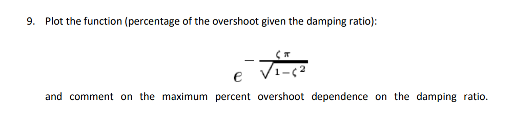 Solved 9. Plot the function (percentage of the overshoot | Chegg.com