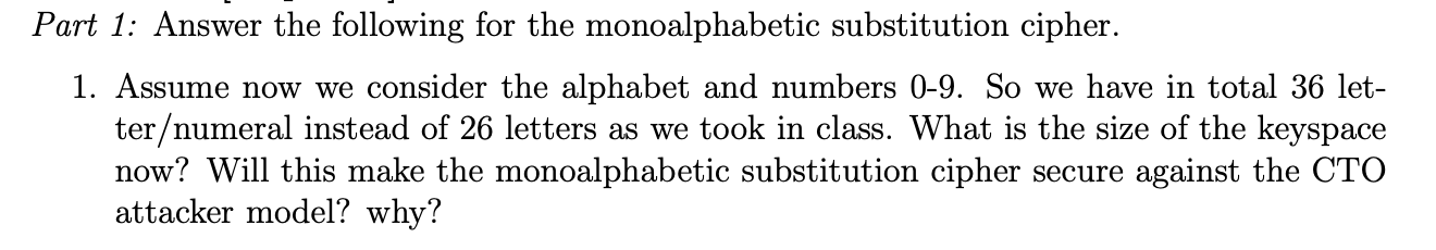 Part 1: Answer the following for the monoalphabetic | Chegg.com