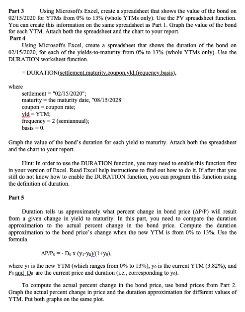 Part 3 Using Microsoft's Excel, create a spreadsheet | Chegg.com