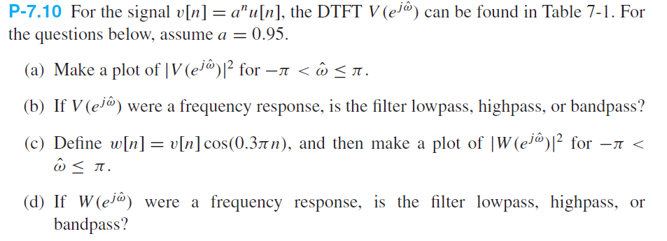 Solved P-7.10 ﻿For the signal v[n]=anu[n], ﻿the DTFT | Chegg.com