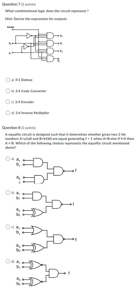 Solved Question 7 2 Points What Combinational Logic Does 