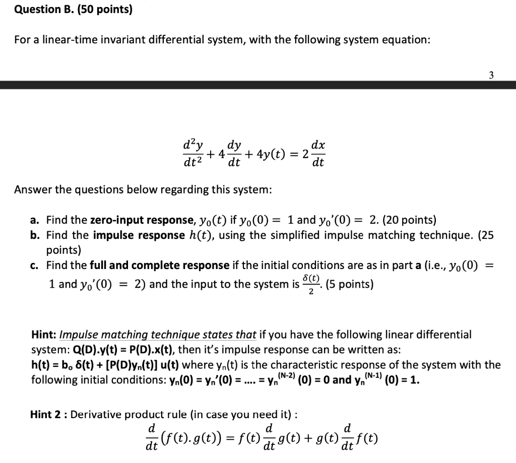 Solved Question B. (50 points) For a linear-time invariant | Chegg.com