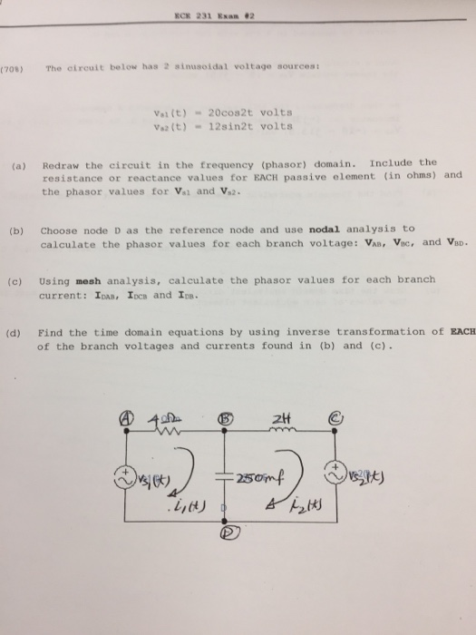 Solved The circuit below has 2 sinusoidal voltage sources: | Chegg.com