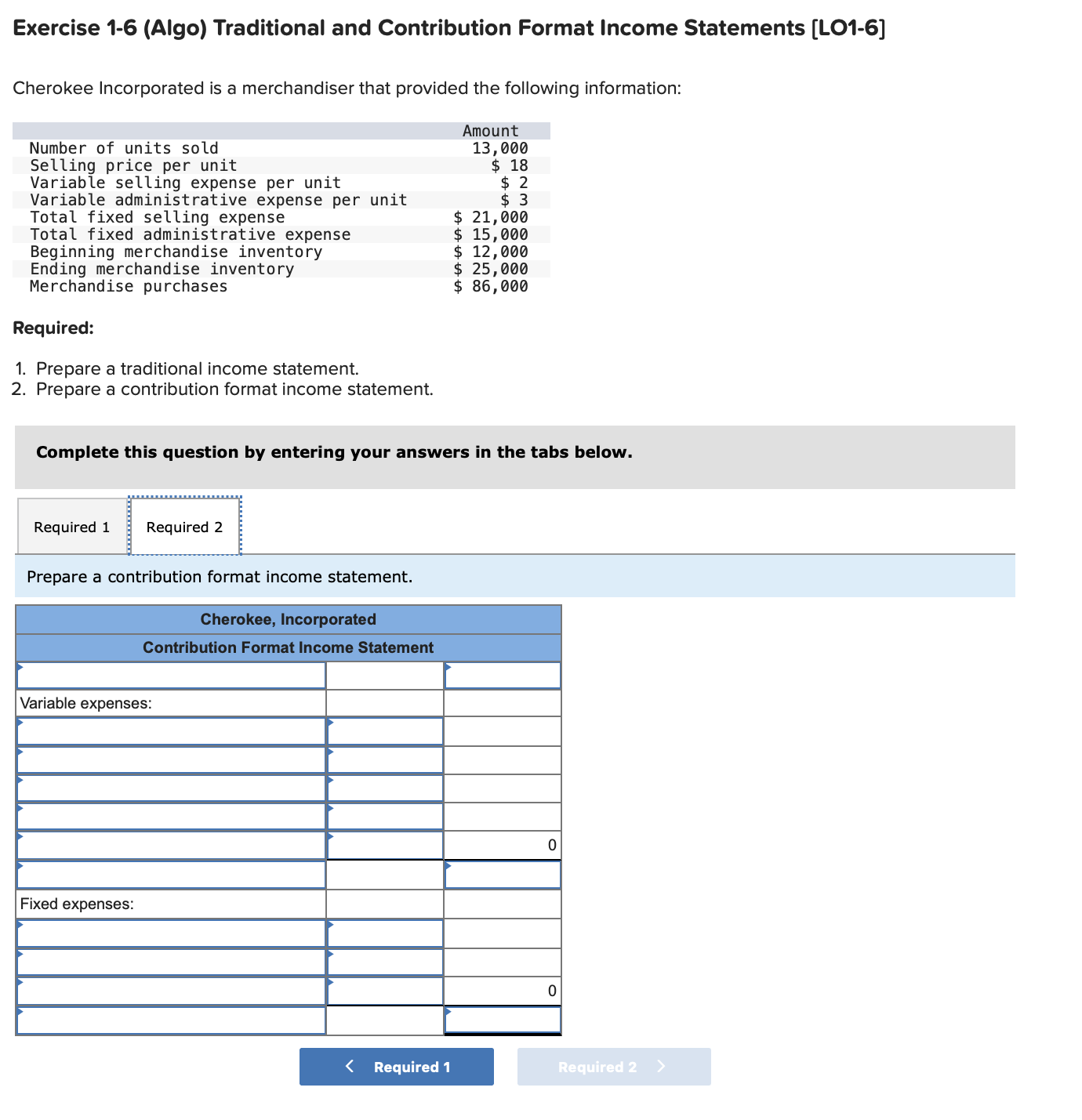 Solved Exercise 1-6 (Algo) Traditional and Contribution | Chegg.com