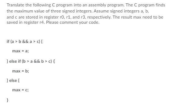 Solved Translate the following C program into an assembly | Chegg.com