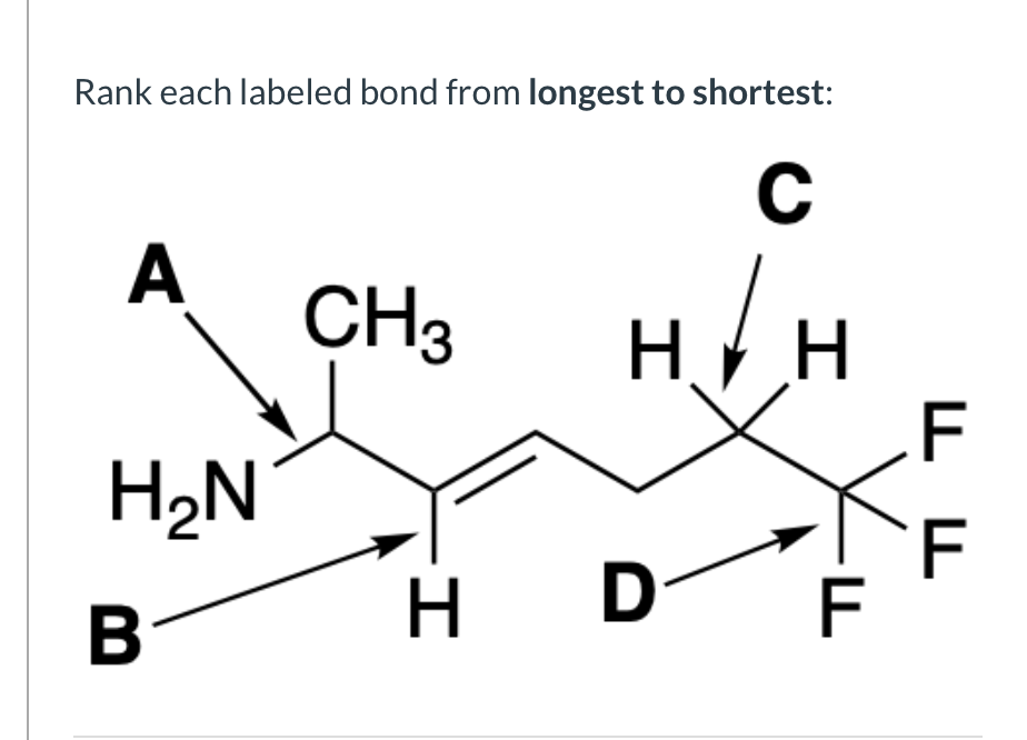 Solved Rank each labeled bond from longest to shortest: C A | Chegg.com