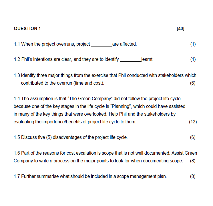 Solved QUESTION ONE [40]CASE STUDY: THE GREEN COMPANY – | Chegg.com