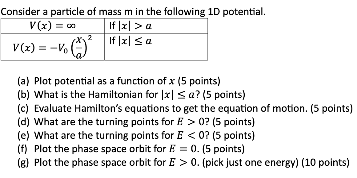 Solved Consider a particle of mass m in the following 1D | Chegg.com