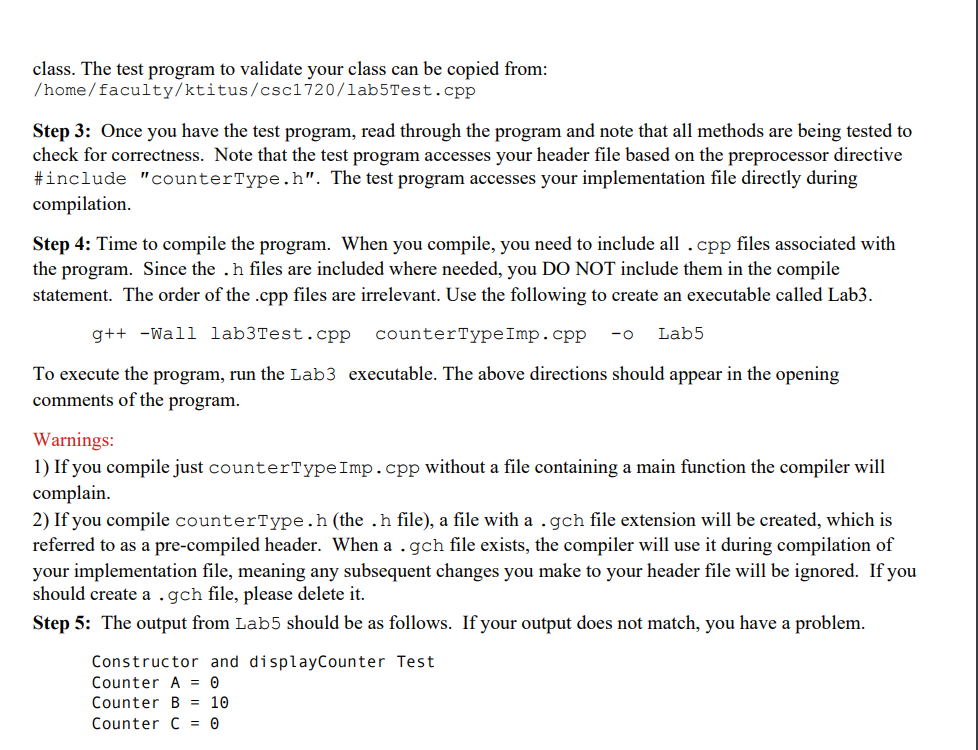 Solved C S C 1 7 2 0 L A B F I V E Class Implementation Use 