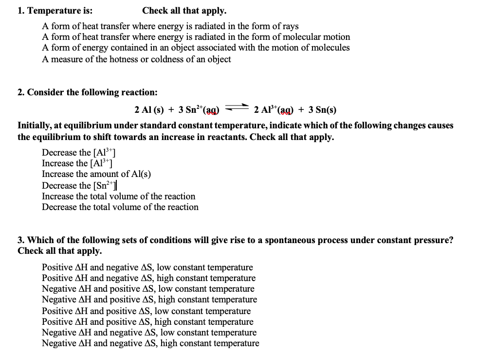 Solved 1. Temperature is: Check all that apply. A form of | Chegg.com