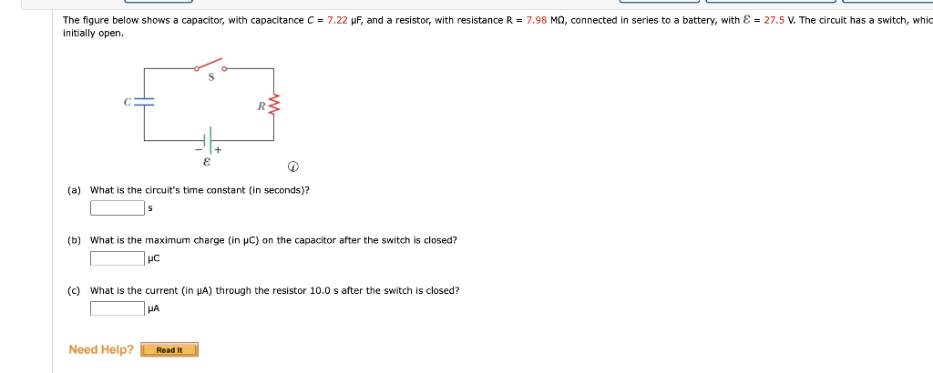 Solved The figure below shows initially open. capacitor, | Chegg.com