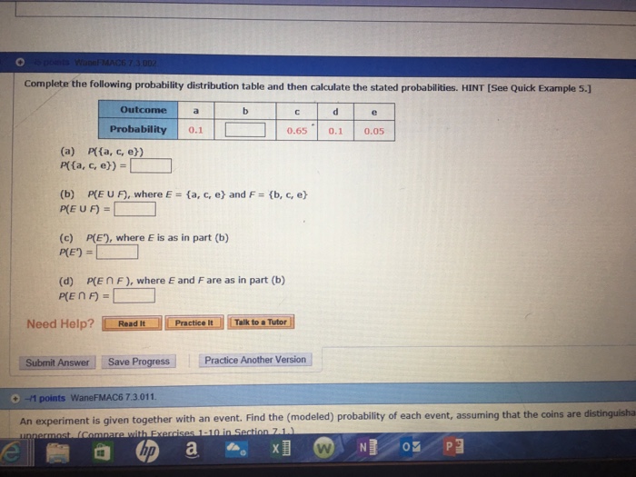 Solved Complete the following probability distribution table | Chegg.com