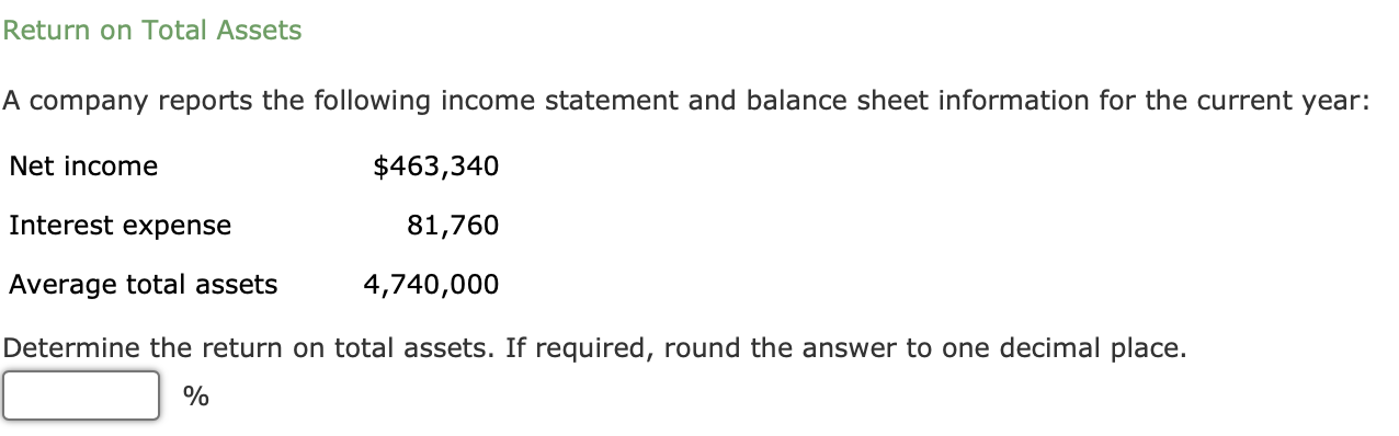 Solved Return on Total Assets A company reports the | Chegg.com