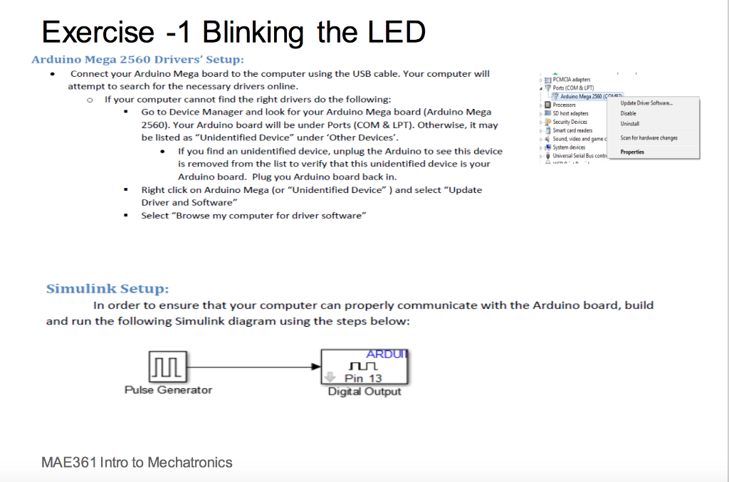 Exercise 1 Blinking The Led Arduino Mega 2560