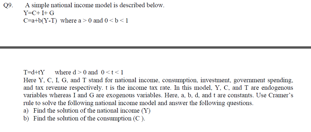 Solved Q9. A simple national income model is described | Chegg.com