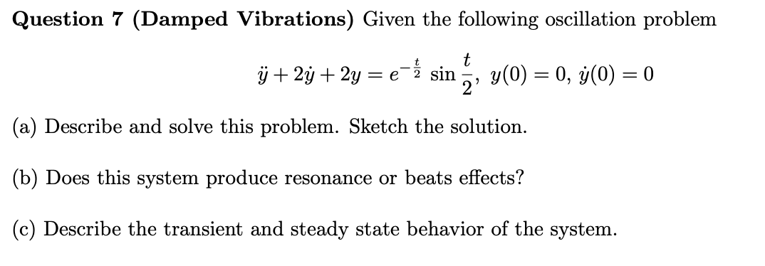 Solved Question 7 (Damped Vibrations) Given the following | Chegg.com