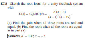 Solved E7.8 Sketch the root locus for a unity feedback | Chegg.com