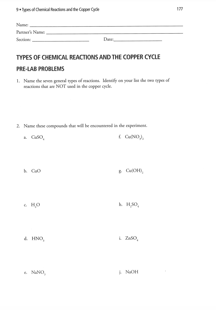 Solved 9. Types of Chemical Reactions and the Copper Cycle | Chegg.com