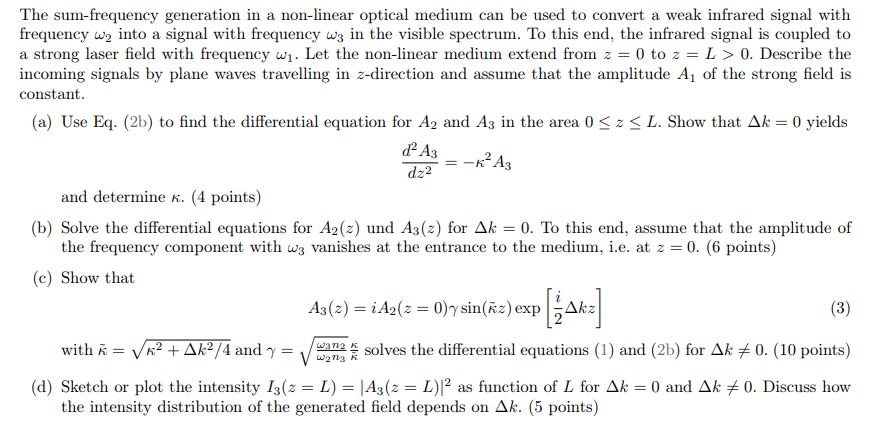 The sum-frequency generation in a non-linear optical | Chegg.com