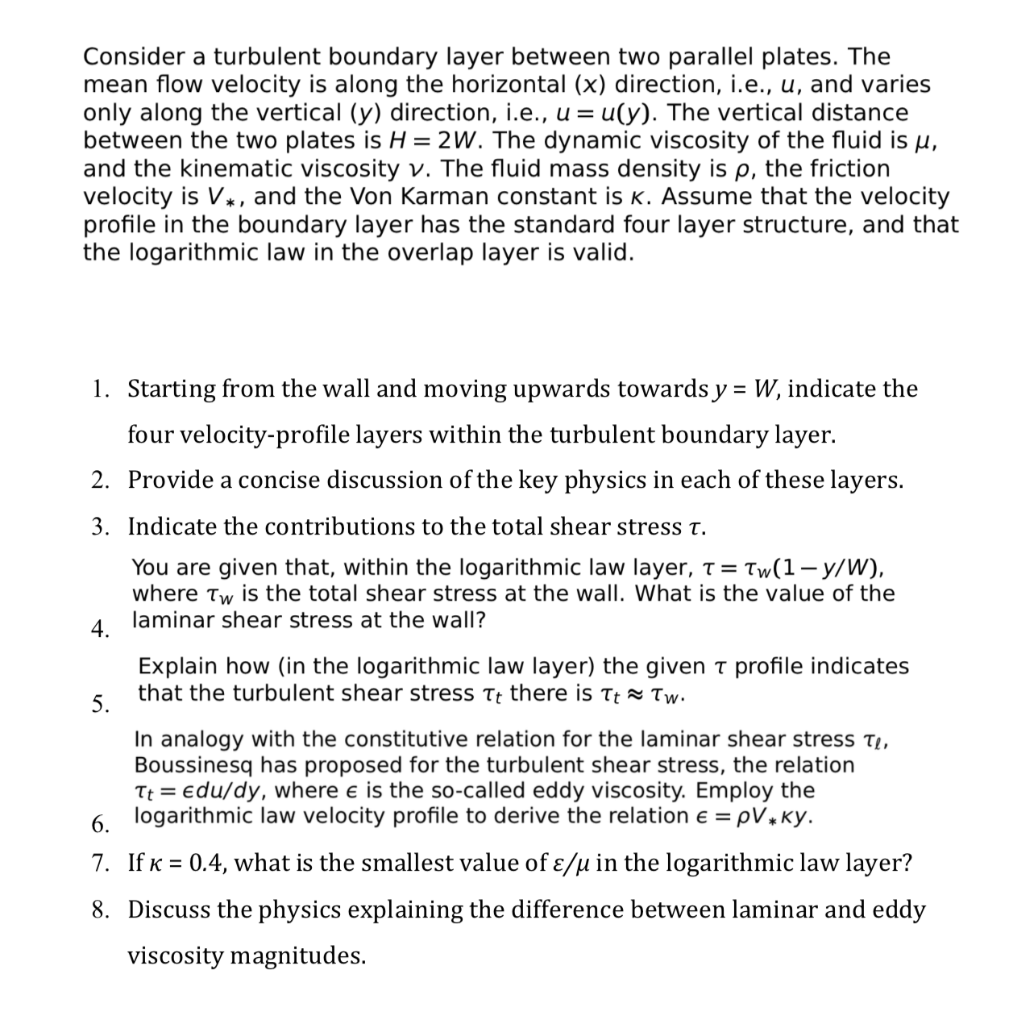Solved Consider a turbulent boundary layer between two | Chegg.com