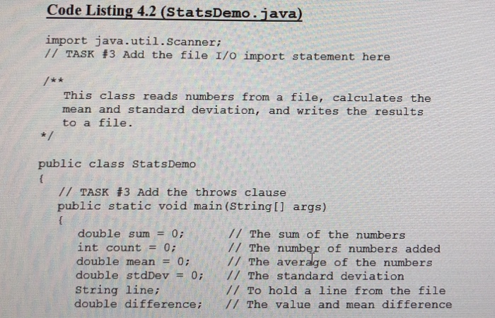 Solved Code Listing 4.2 (StatsDemo.java) import | Chegg.com