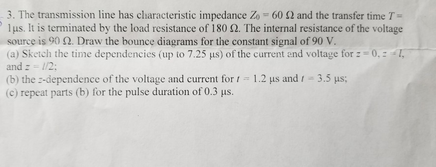 Solved 3. The transmission line has characteristic impedance | Chegg.com