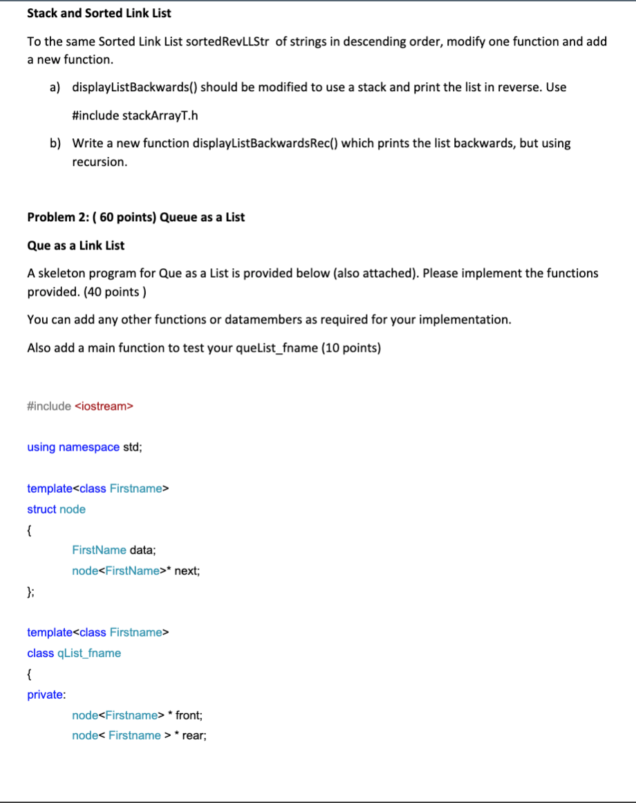 Solved Please help C++, Just do question 1 Stack and sorted | Chegg.com