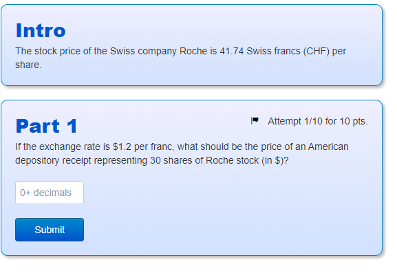 Solved Intro The stock price of the Swiss company Roche is | Chegg.com